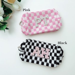 Personalized Checkered Makeup Bag, Checkered Pouch, Bridesmaid Gifts ...