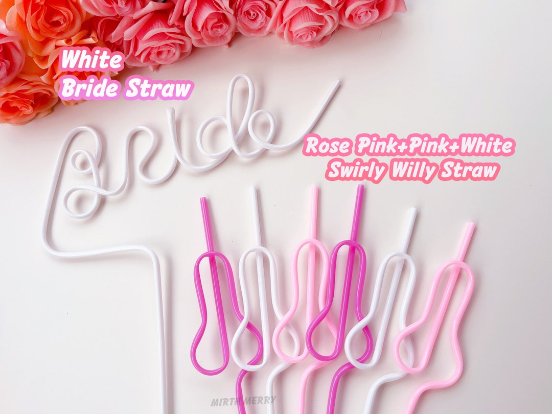 Rose Pink, Pink and White Swirly Penis Straw + Bride Straw| Bachelorette Party Favors | Hens ...