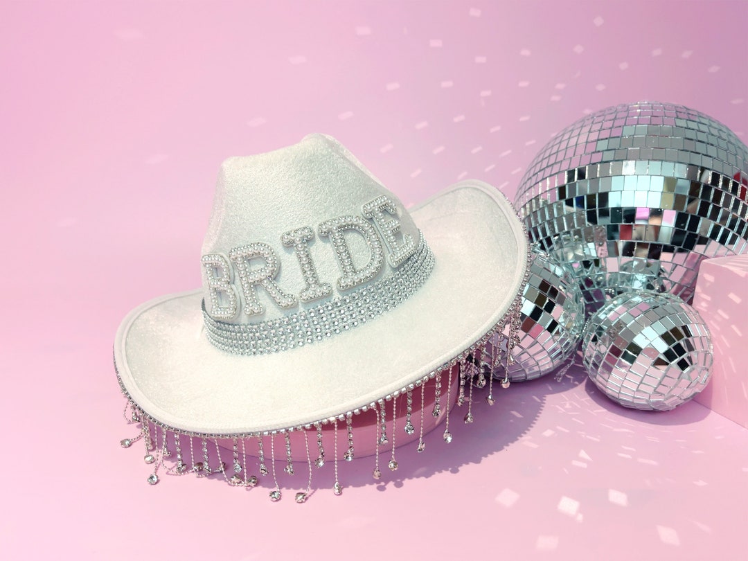 Bride Cowgirl Hat With Veil, Hen Party | Bride Gift, Bride Cow Girl Hat ...
