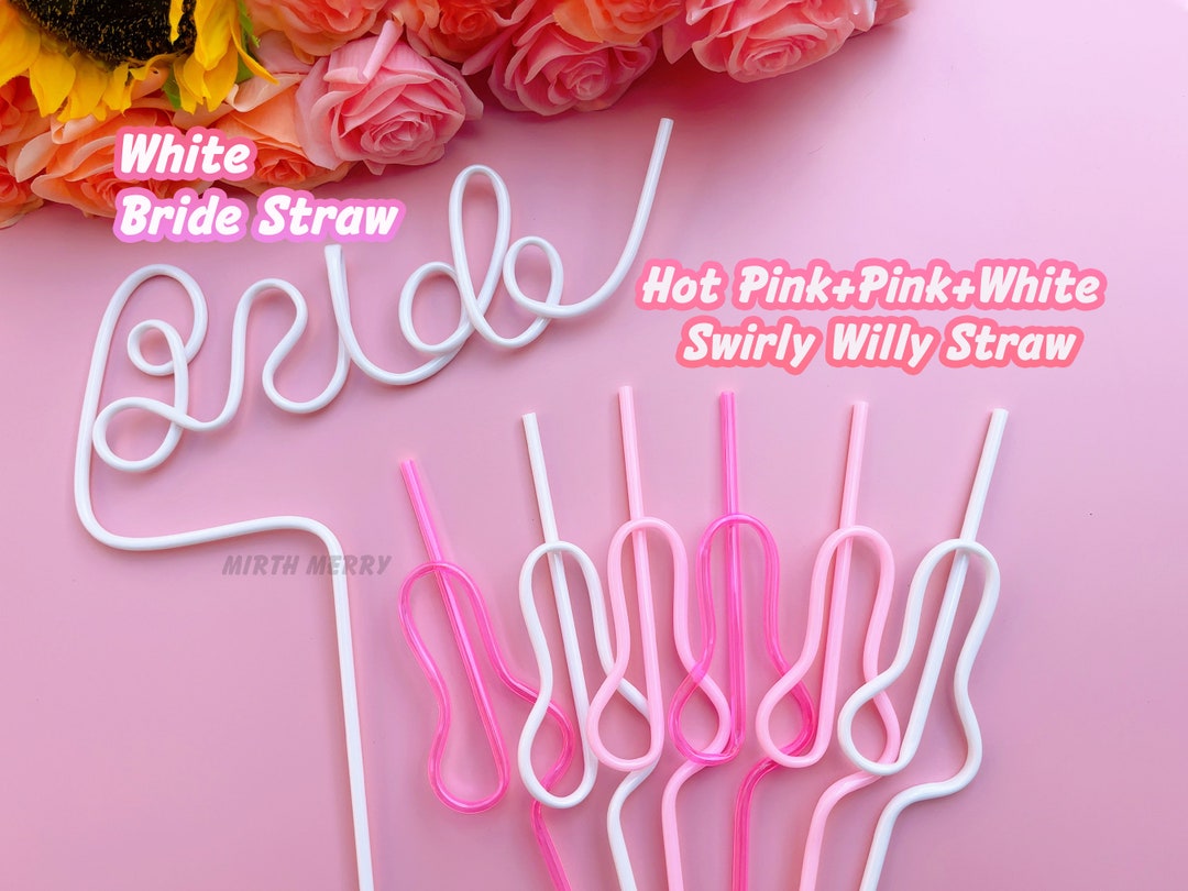 Hot Pink, Pink and White Swirly Penis Straw + Bride Straw,| Bachelorette Party Favors | Bride to ...