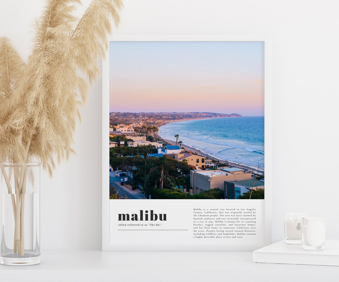 Malibu Travel Print Wall Art, Malibu Wall Hanging Home Décor, Malibu ...