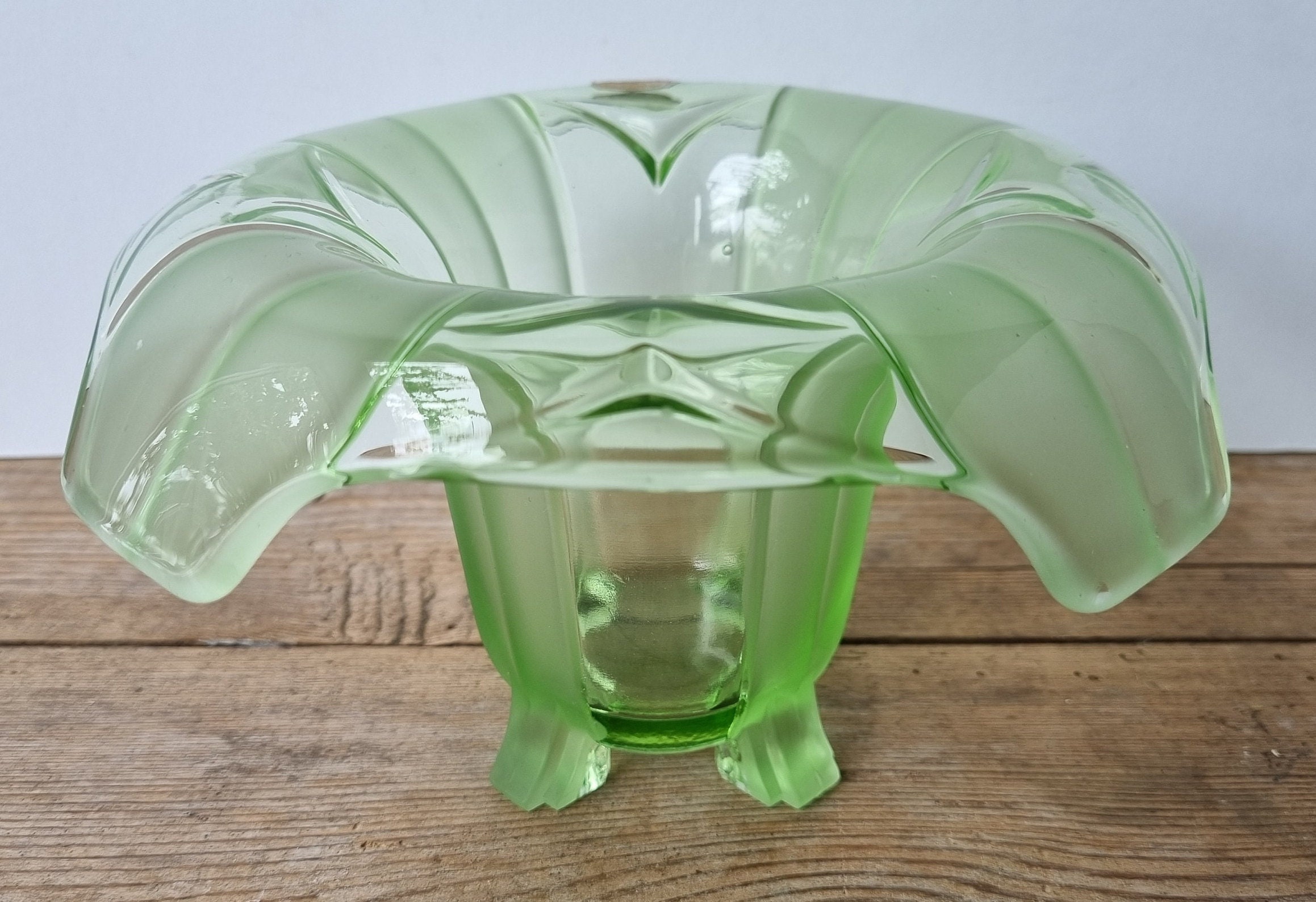 Vintage Green Glass Art Deco Posy Vase Vintage Green Depression Glass Decorative Glass Vase Art