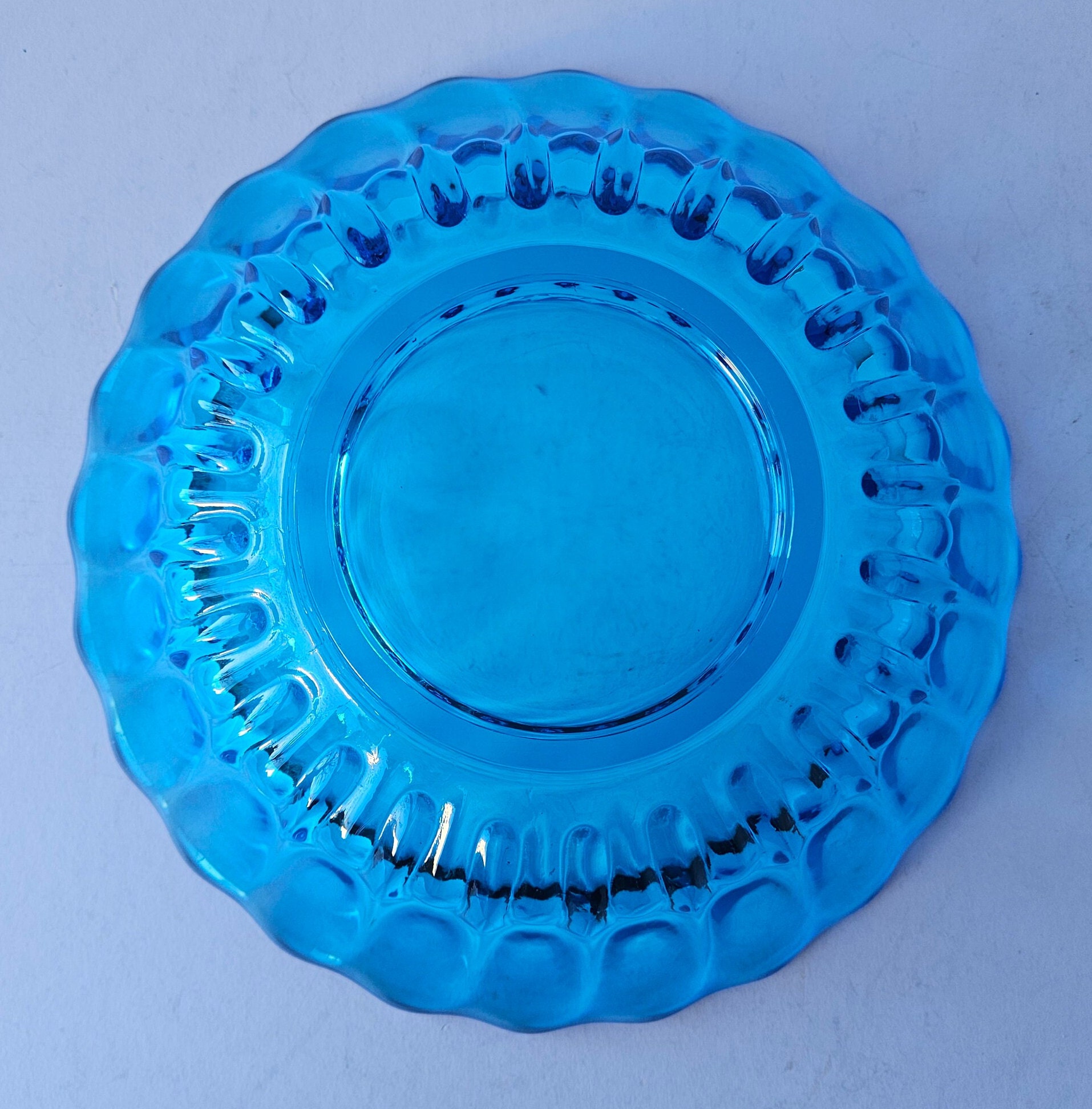 Vintage Blue Glass Bowl Mid Century Blue Glass Bowl Decorative Blue ...