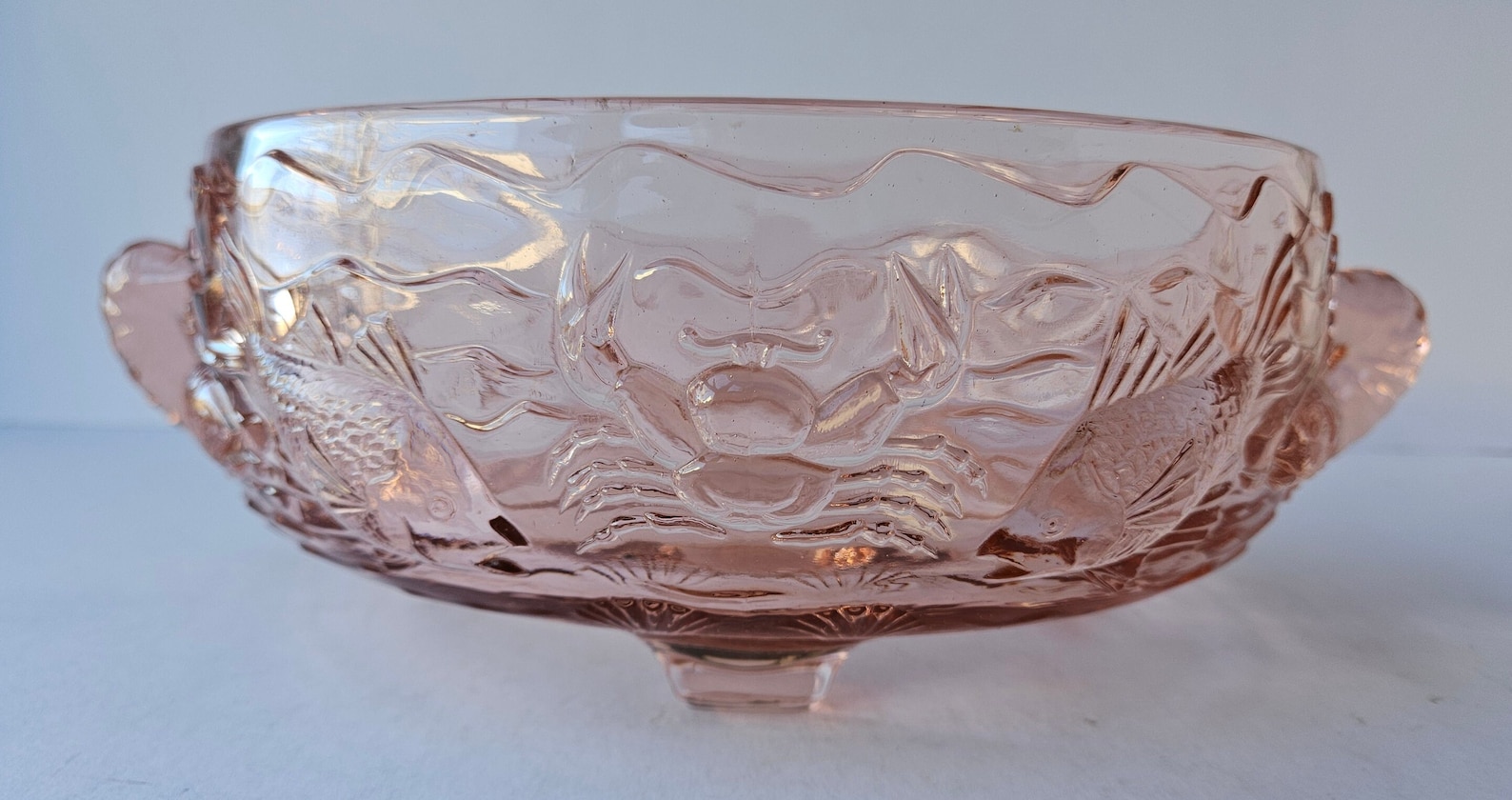 Bagley Marine Glass Bowl Pink Art Deco Glass Bowl Large Depression ...
