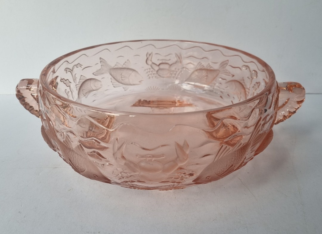 Bagley Marine Glass Bowl Pink Art Deco Glass Bowl Large - Etsy UK