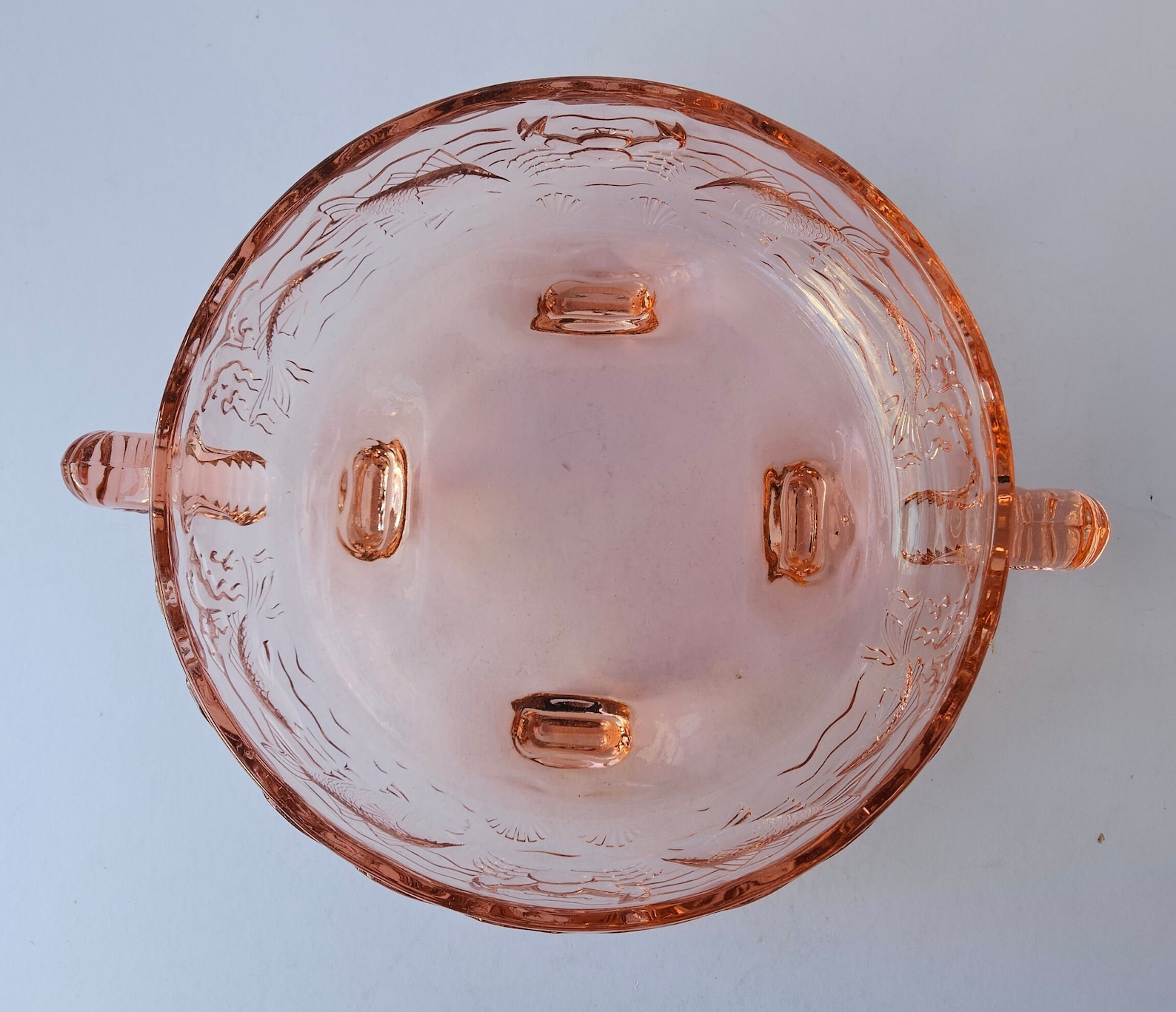 Bagley Marine Glass Bowl Pink Art Deco Glass Bowl Large Depression ...