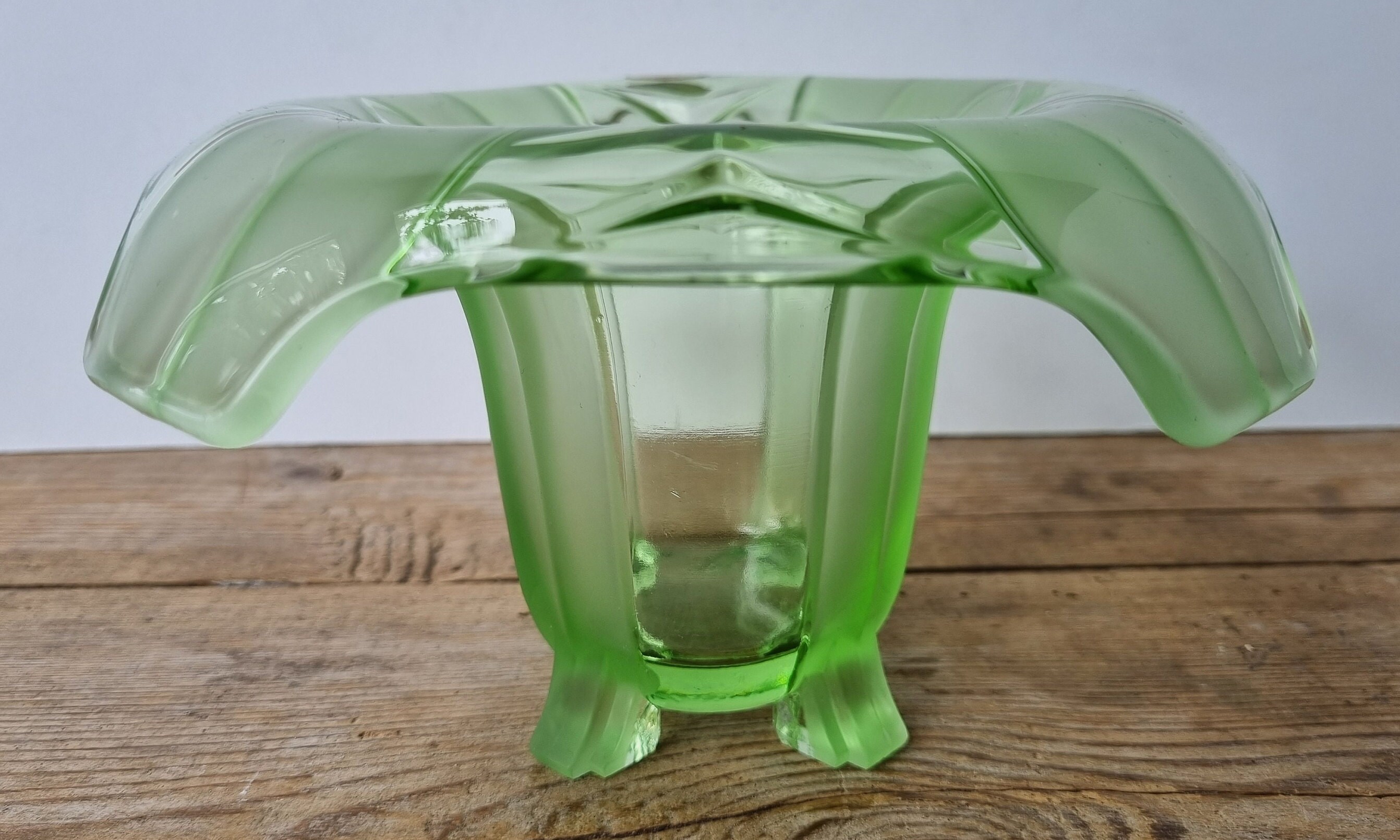 Vintage Green Glass Art Deco Posy Vase Vintage Green Depression Glass Decorative Glass Vase Art
