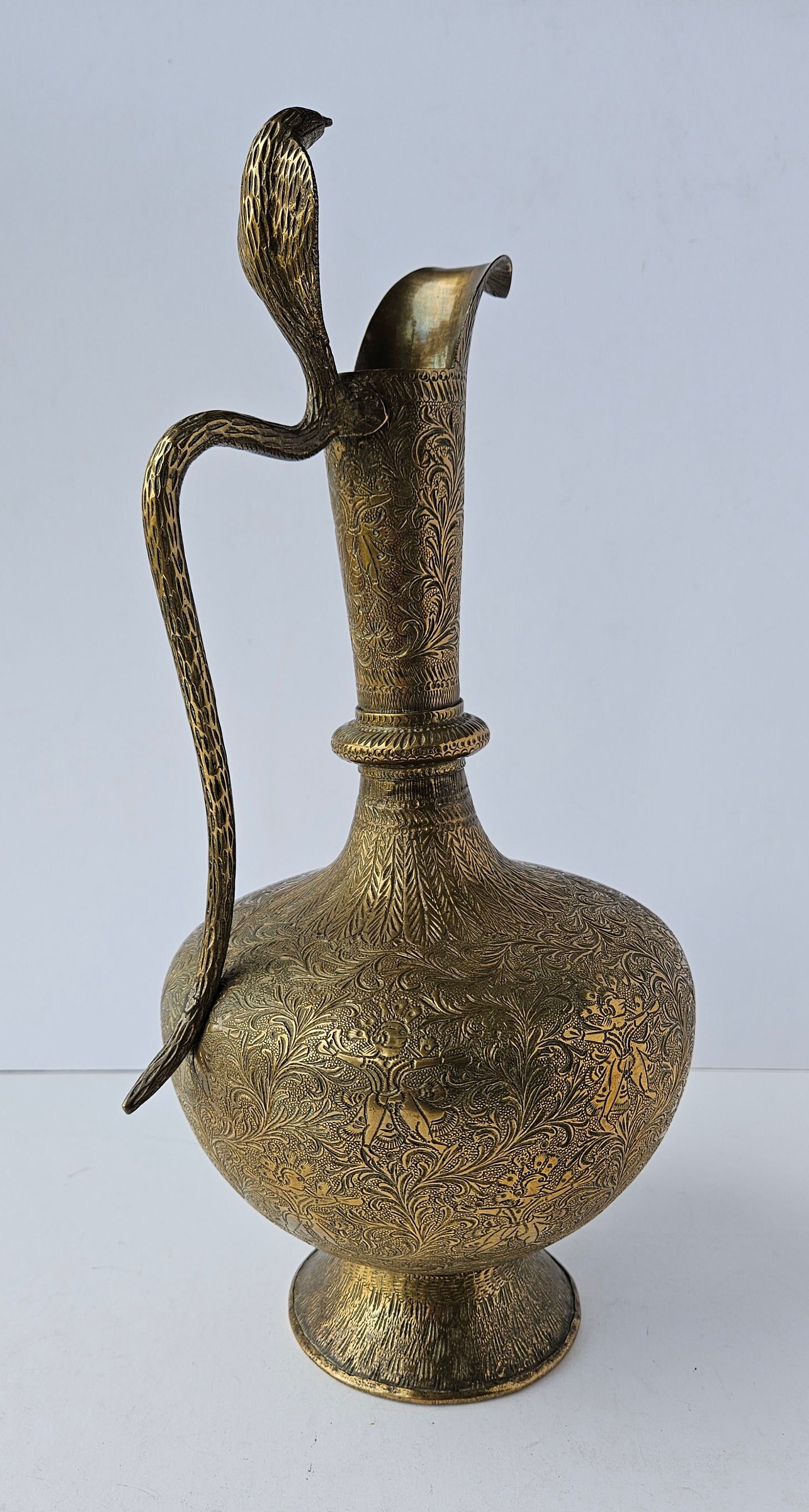 Vintage Brass Ewer Pitcher With Cobra Handle Vintage Indian or Asian ...