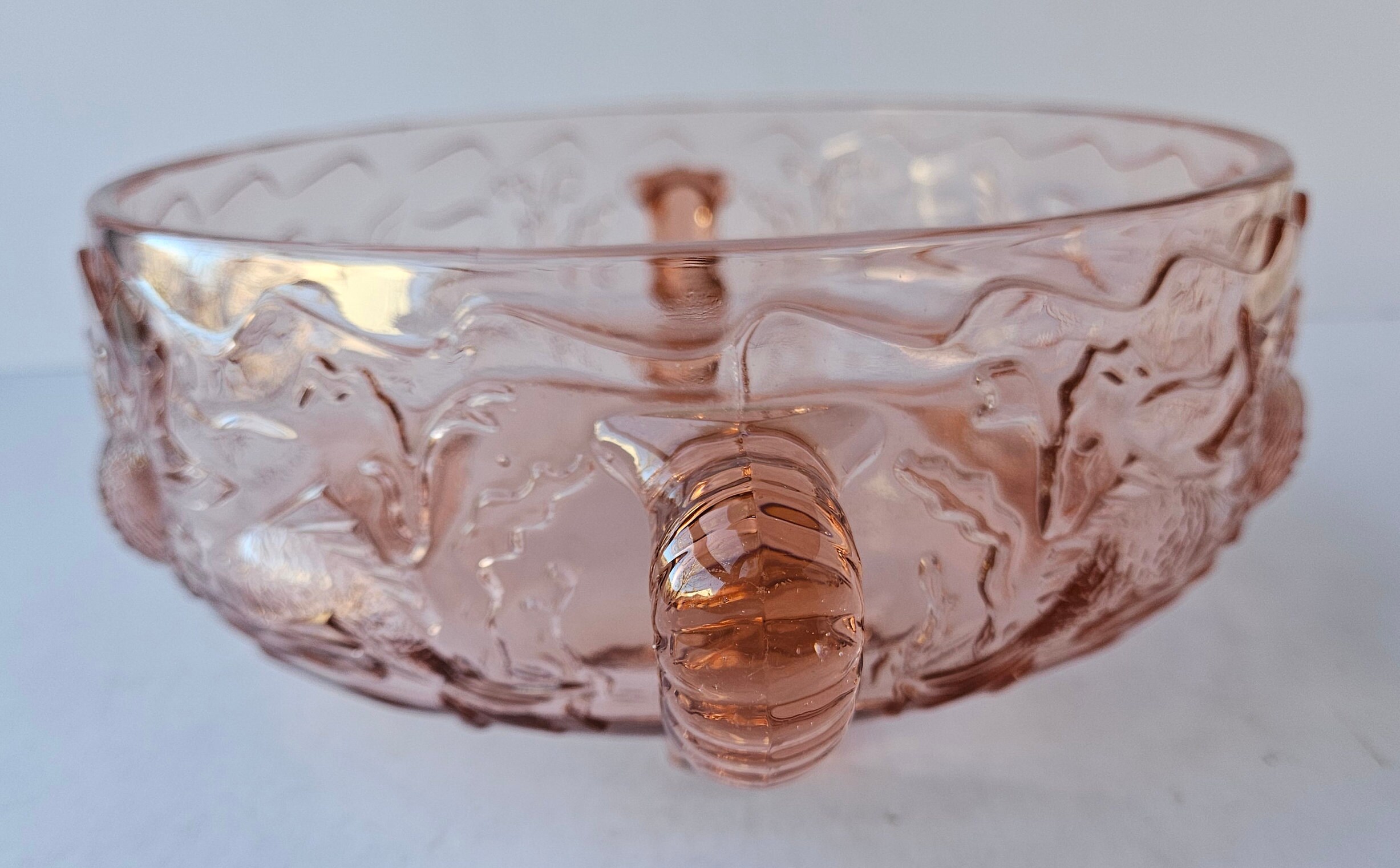 Bagley Marine Glass Bowl Pink Art Deco Glass Bowl Large Depression ...