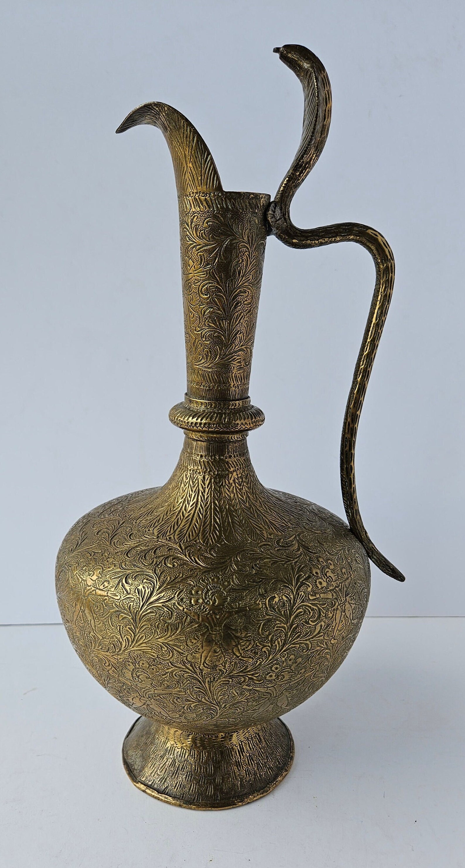 Vintage Brass Ewer Pitcher With Cobra Handle Vintage Indian or Asian ...