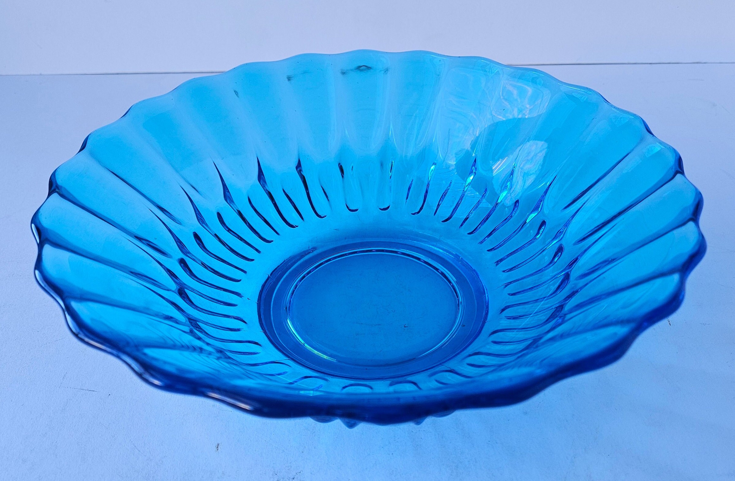 Vintage Blue Glass Bowl Mid Century Blue Glass Bowl Decorative Blue ...