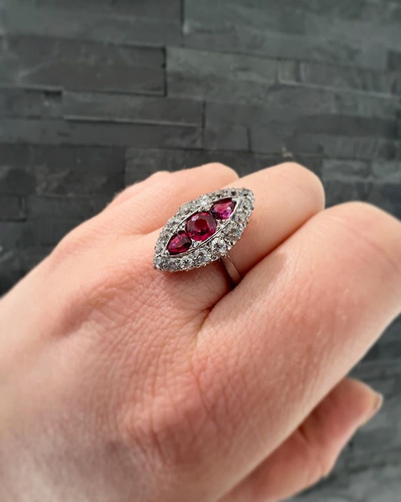 Vintage Style 925 Silver Ring: Pink Ruby, Pear & Round Cut CZ - Etsy