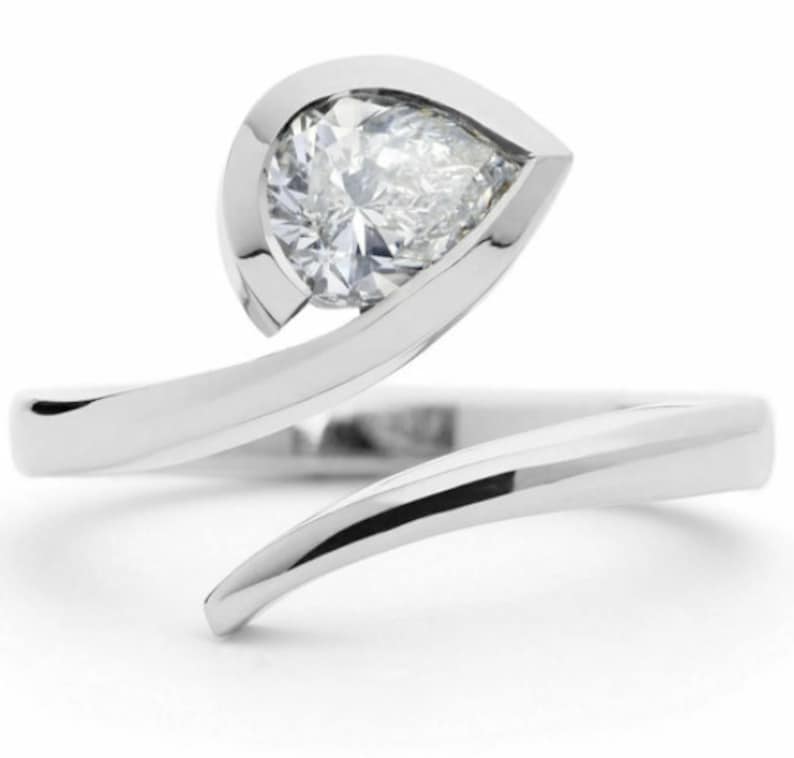 Bypass Wedding Ring Pear Cut Engagement Ring Half Bezel Set - Etsy