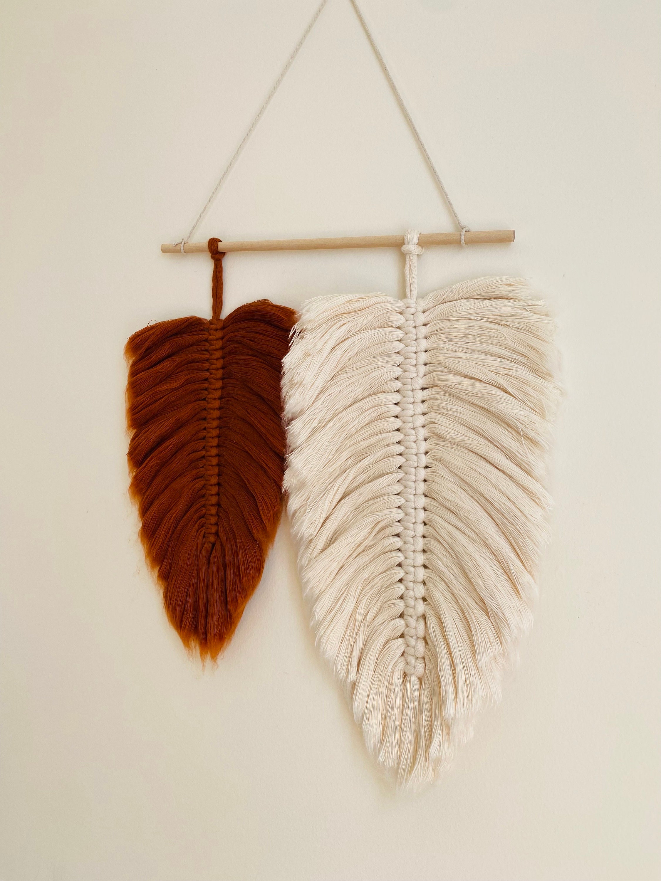 Macrame Feather Macrame Leaf Wall Hanging Handmade Beige and - Etsy
