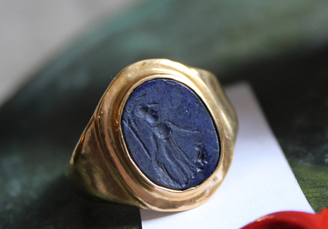Lapis Lazuli Roman Gem Signet Ring, Signet Roman Ring - Etsy
