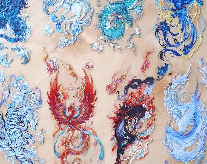 Descent of the Divine Beast Crystal Die Cut Stickers Mythical Beasts ...