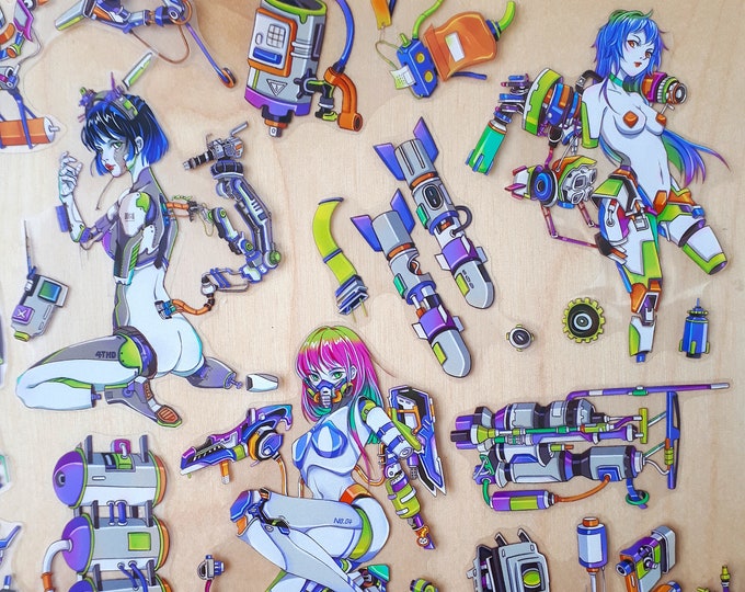 Cybernetic Muse Diecut Stickers - Journal Scrapbook - Futuristic ...
