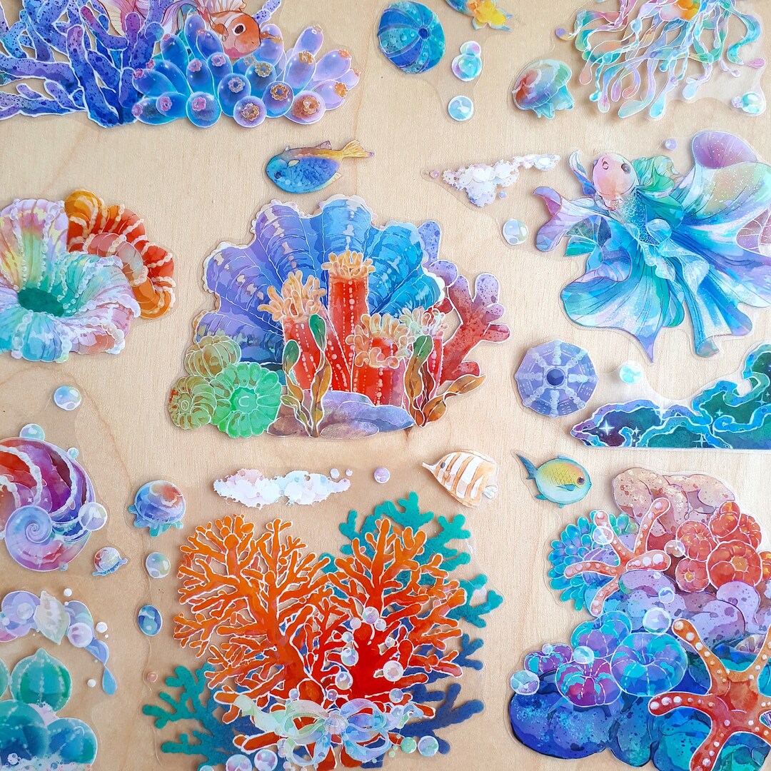 Crystalline Coral Crystal Die Cut Stickers Rainbowfoil Broken Glass ...
