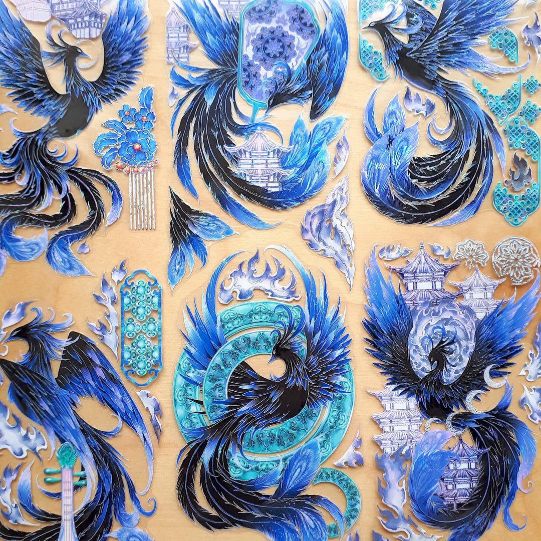 Cold Flame Phoenix Crystal Die-cut Stickers- Mythical Beasts Creatures ...