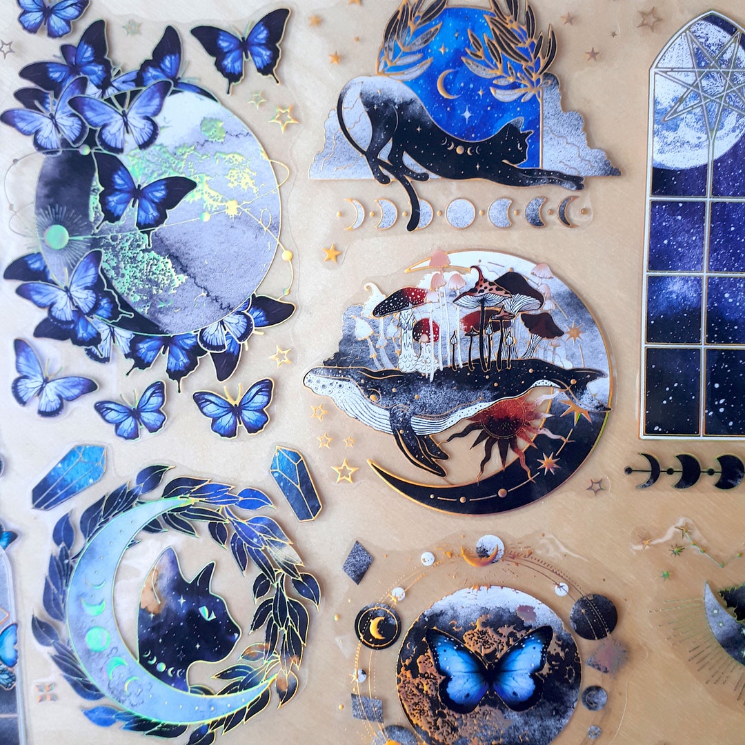 Midnight Magic Crystal Die-cut Stickers - Abstract Moon Clouds Deer ...