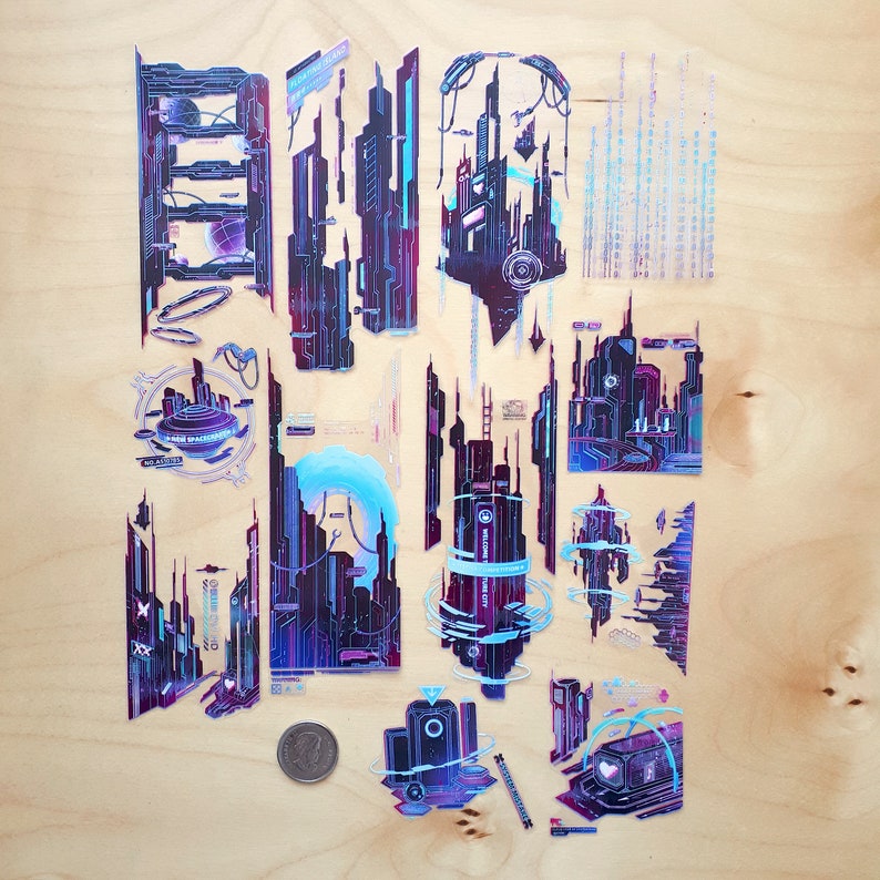 Cyber City Crystal Diecut Stickers - Journal Scrapbook - Urban Future ...
