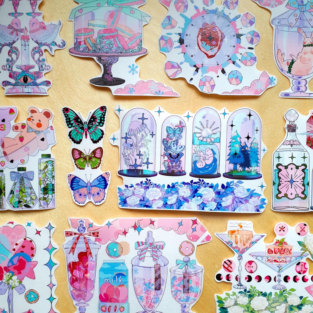Enchanted Tea Party Diecut Washi Stickers - Weirdcore Kidcore Pastel ...