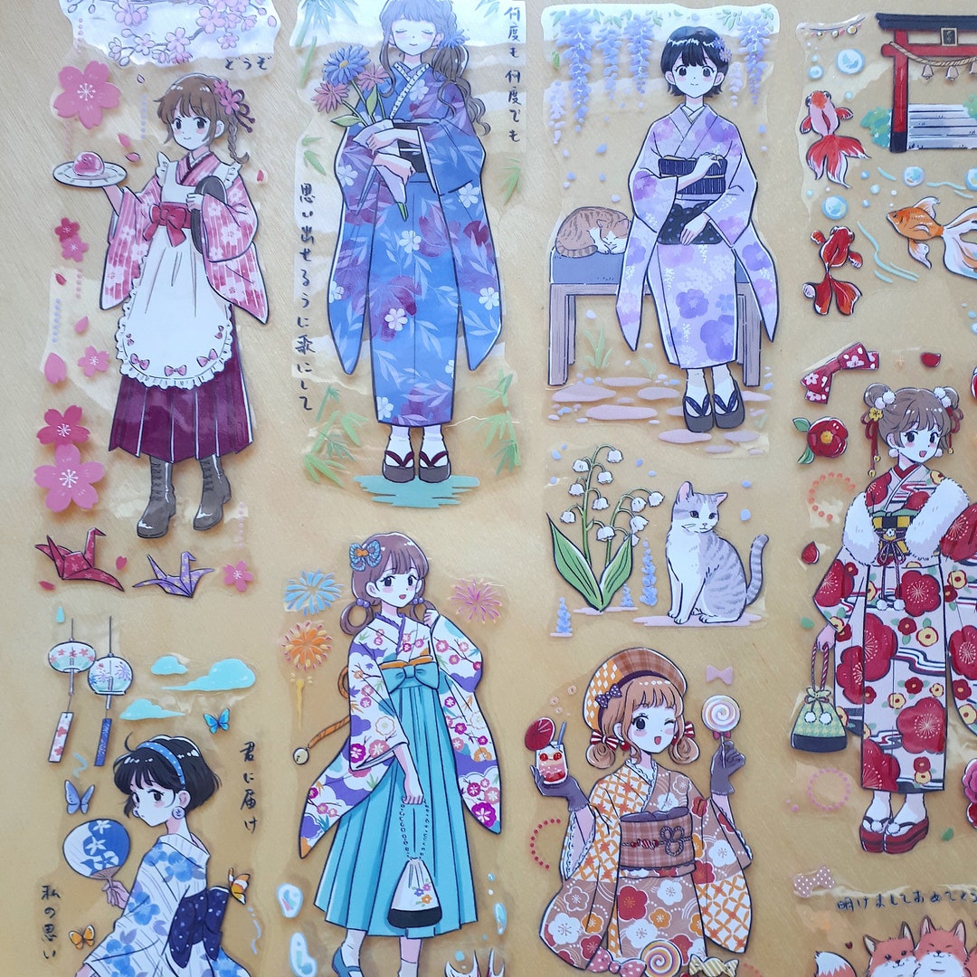 Kimono Matsuri Diecut Stickers - Yukata Furisode Japanese Festival ...
