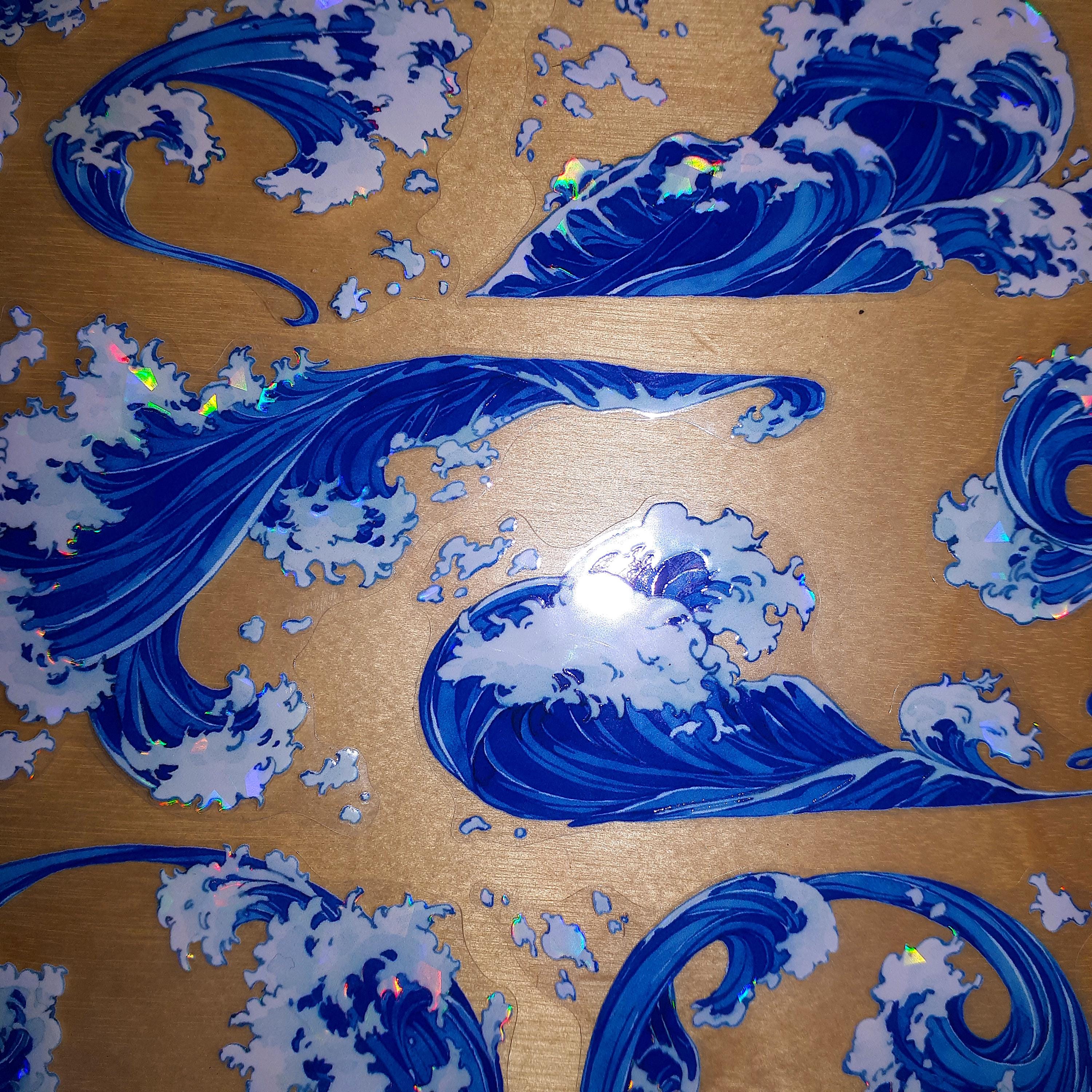 Billowing Waves Crystal Die-cut Stickers - Ocean Seas Water Wave Crests ...