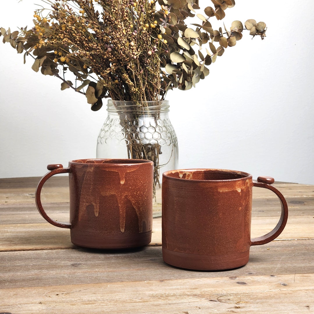 Set of 2 Matte Shino Brown Drippy Look Handmade Stoneware Ceramic Mug ...