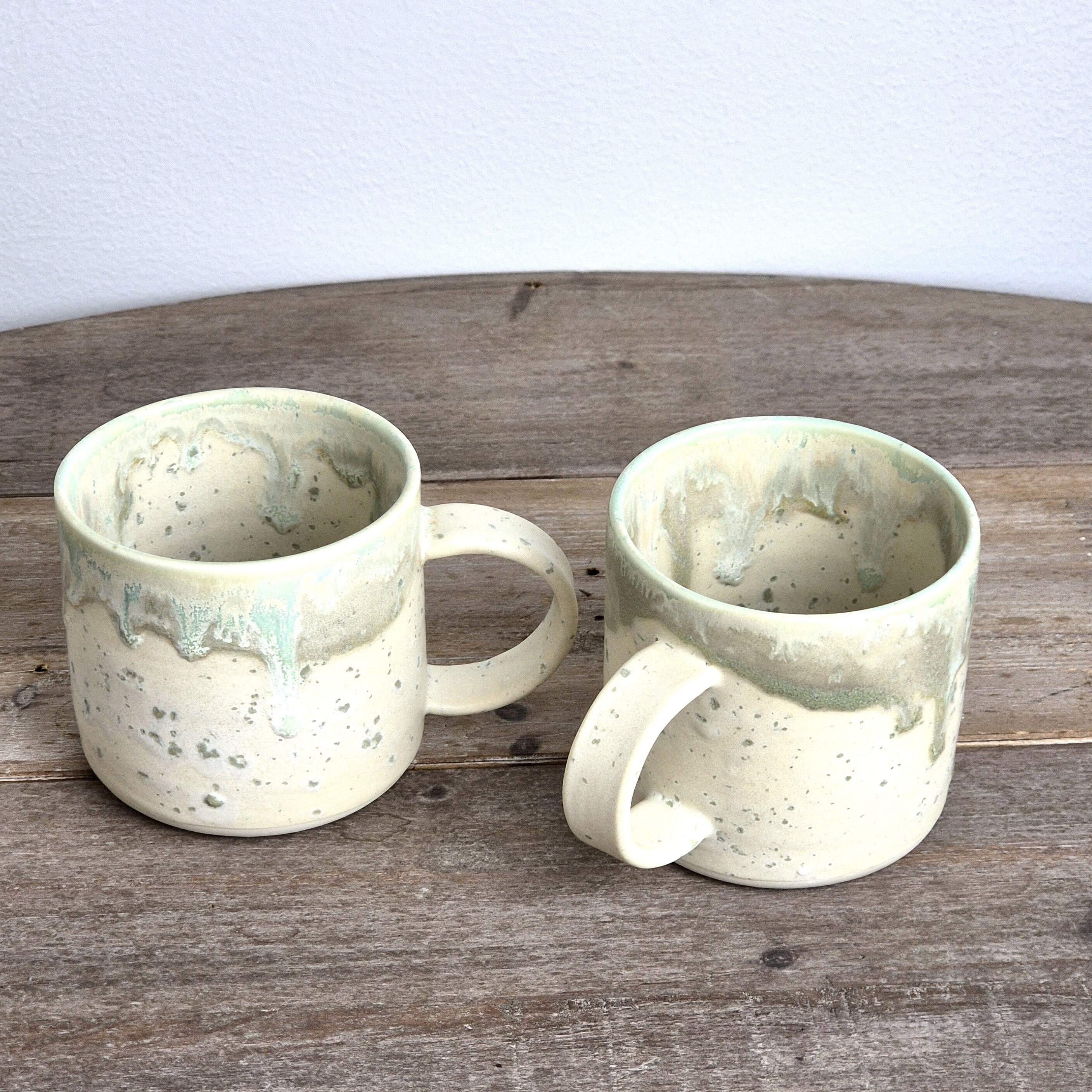 Set of 2 Speckled Sea Salt Green Crystal on White Stoneware Ceramic ...