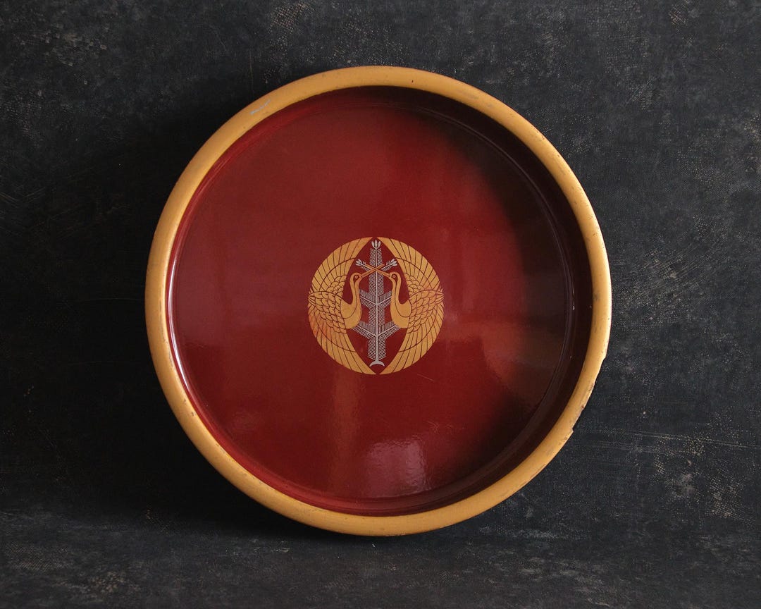 Vintage Japanese Lacquer Tray | Showa Era Urushiware | Kamon Crest ...