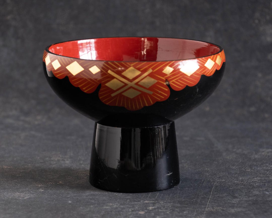 Hidehira Lacquered Diamond Pattern Bowl, Elevated Zoni Bowl - Etsy