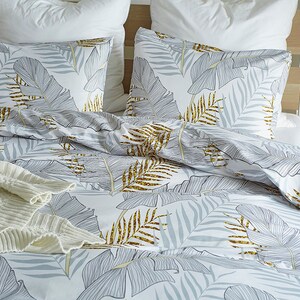 Botanical Duvet Cover Settropical Tree and Golden Leaves - Etsy