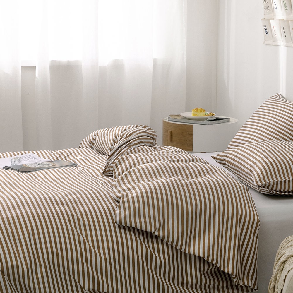 Cotton Striped Duvet Cover King Size Brown Beige Striped 3 Etsy