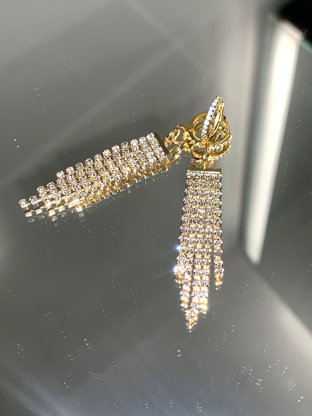 JOVIE - 24K Gold Plated Hoop Earrings With CZ Pave Stones & Fringe - Etsy