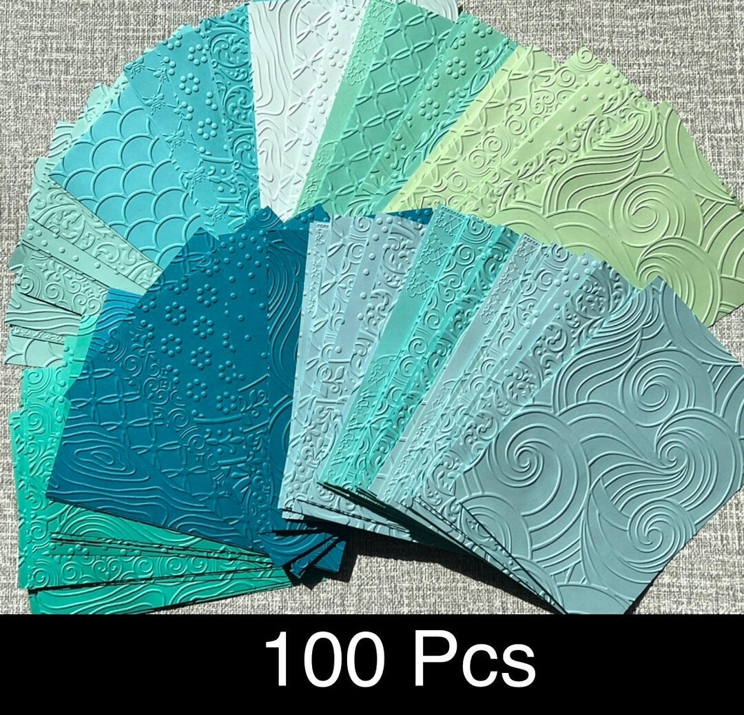 100 Pcs, Embossed Decorative Cardstock, Blue Green Shades, Card Toppers ...