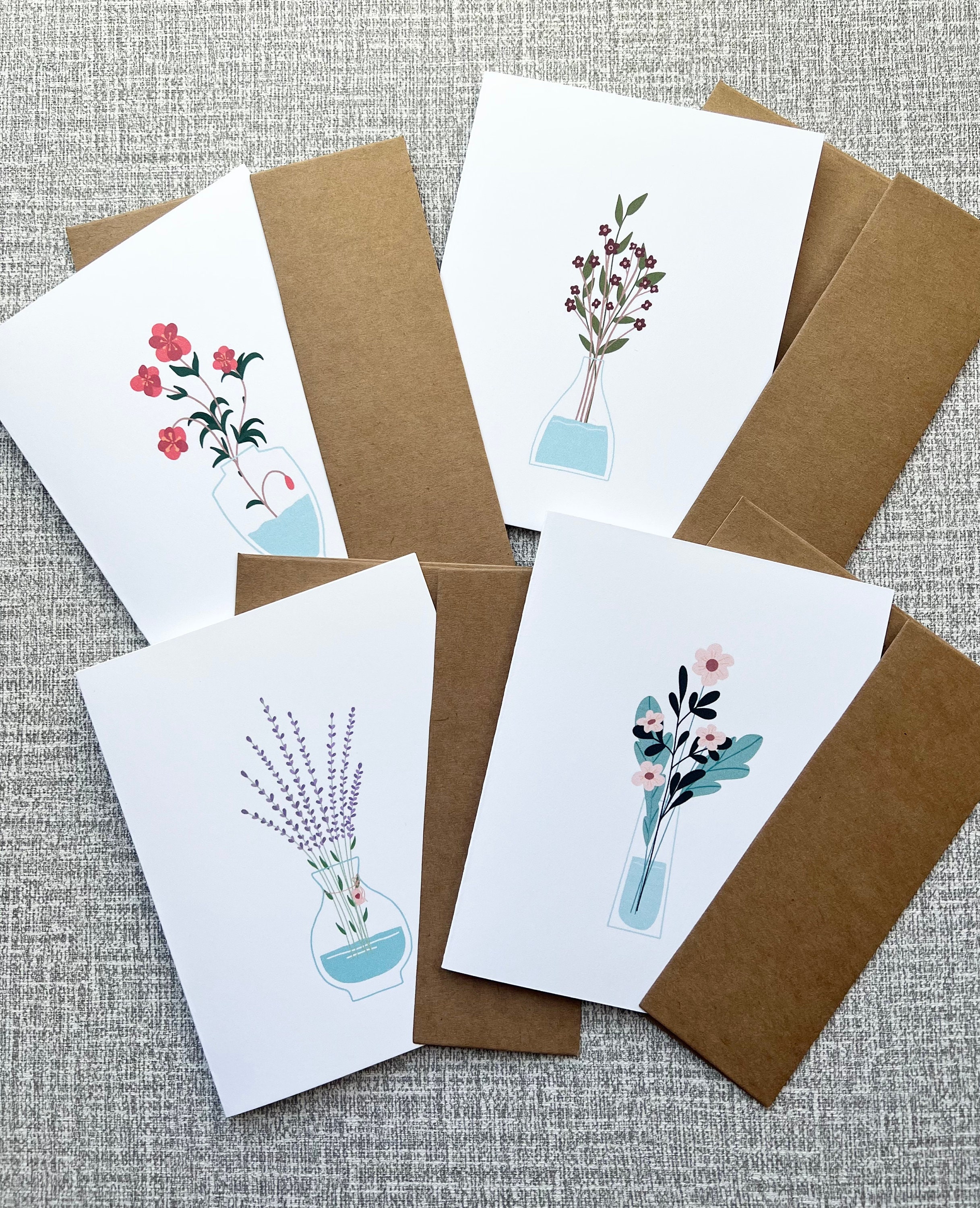 Floral Note Cards, A2 Assorted Cards, Flower Vase, Minimalist Cards ...