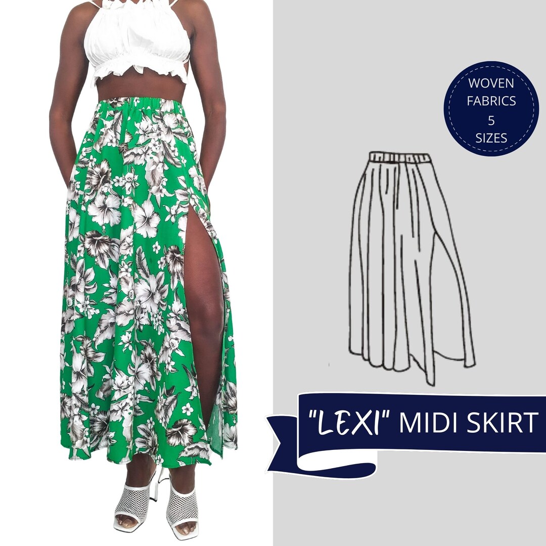 Split Skirt, Midi Skirt Pattern, Pdf Skirt Pattern, Digital Sewing ...