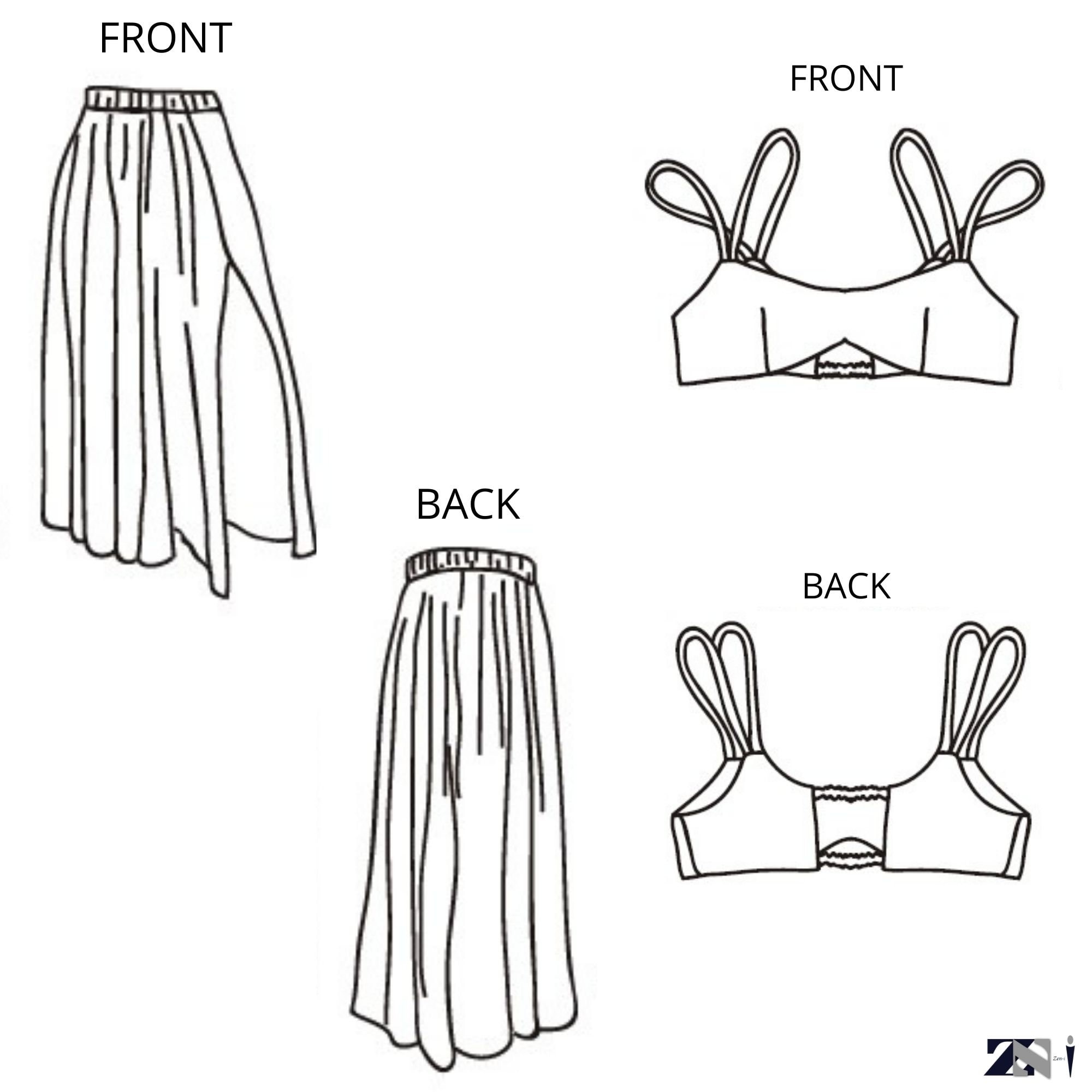 Crop Top and Split Skirt Set Digital Sewingpattern, Bralette Pattern ...