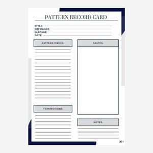 Pattern Record Card, Instant Download, PDF Printable, Record Card ...