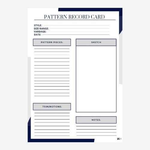 Pattern Record Card, Instant Download, PDF Printable, Record Card ...