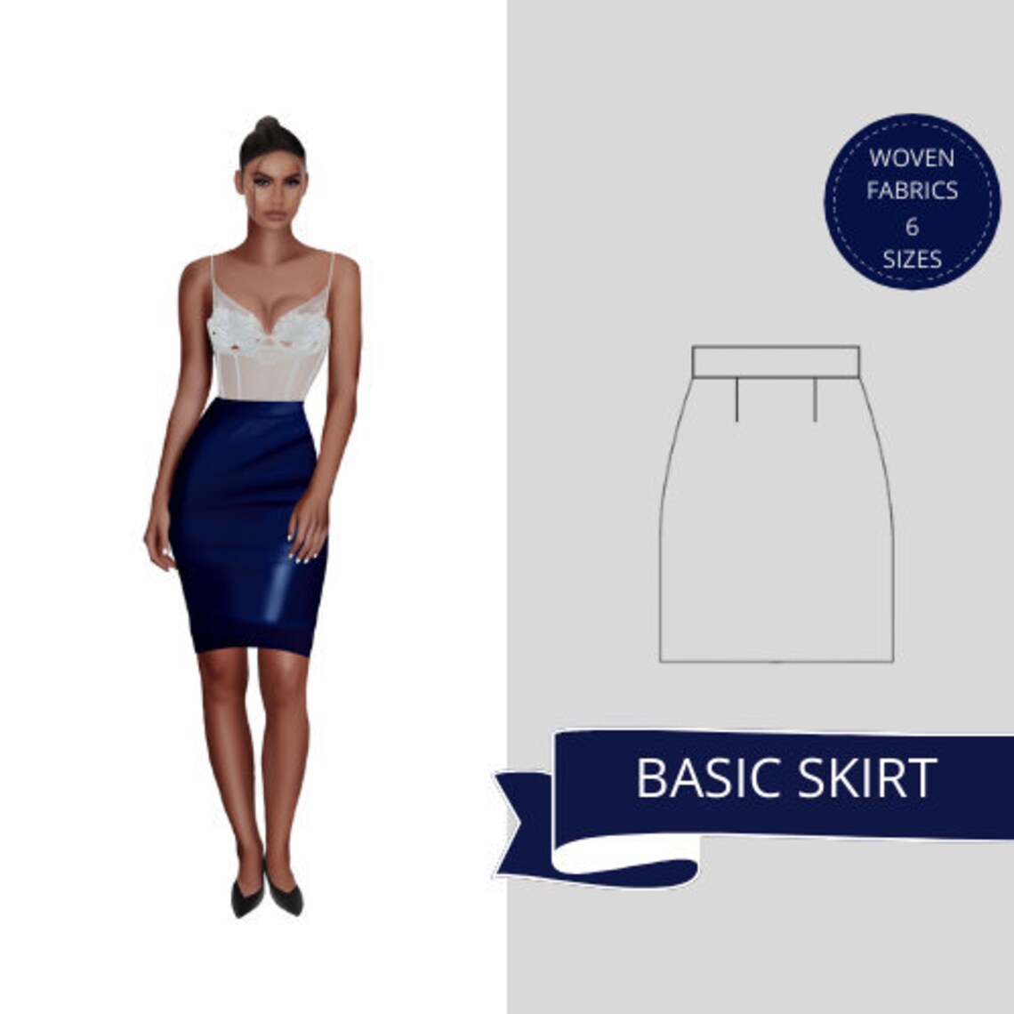 Basic Skirt Pattern PDF Skirt Sewing Pattern Downloadable - Etsy