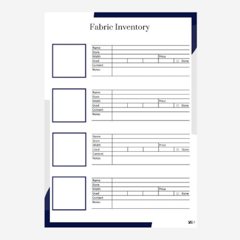 Fabric Inventory, Fabric Stash, Instant Download, PDF Printable Planner ...