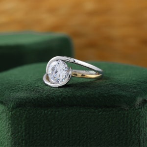 Two-tone Tension Set Swirl Ring, Half Bezel Set Moissanite Ring, Bypass ...