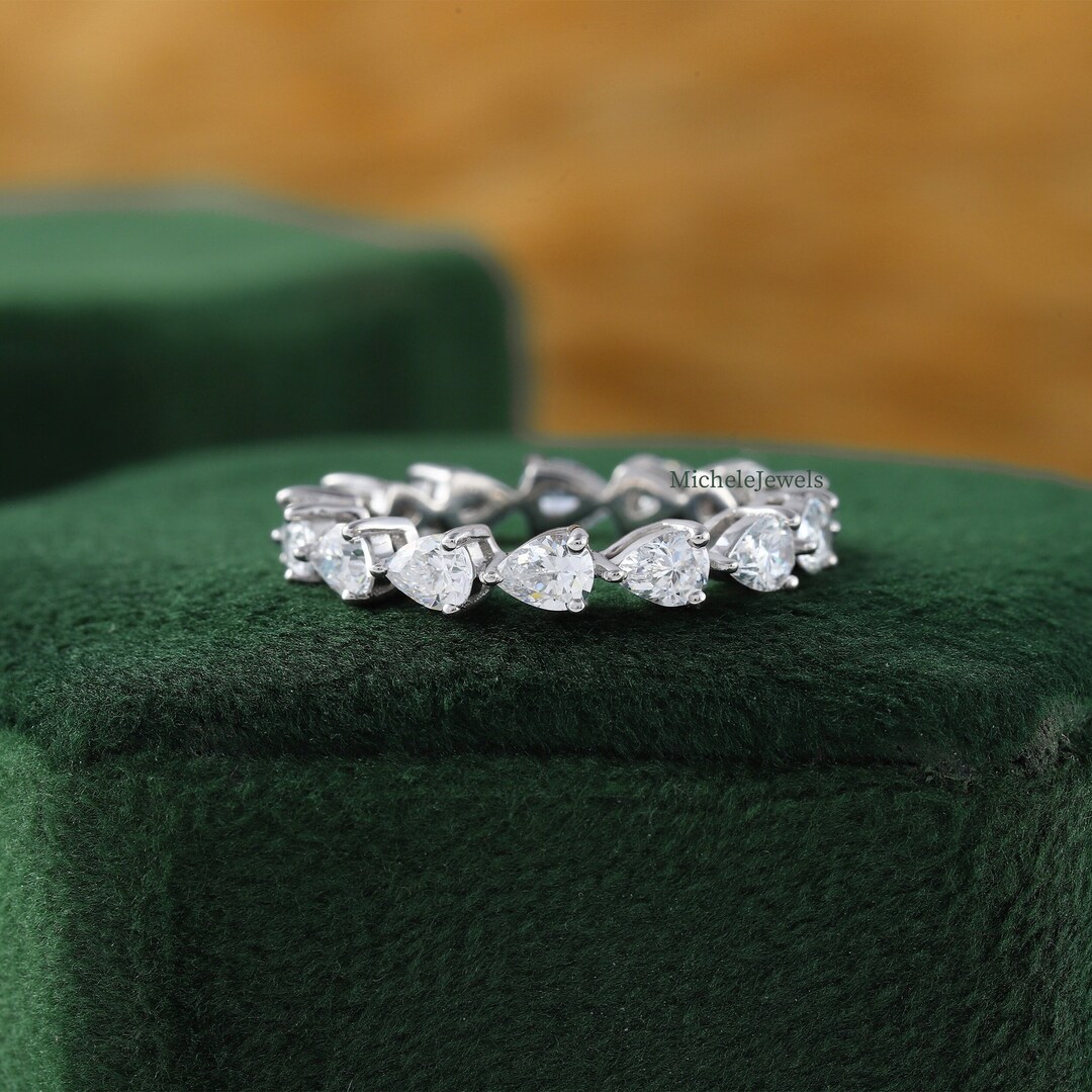 Pear Cut Full Eternity Band, Moissanite Stacking Band, Minimalist ...