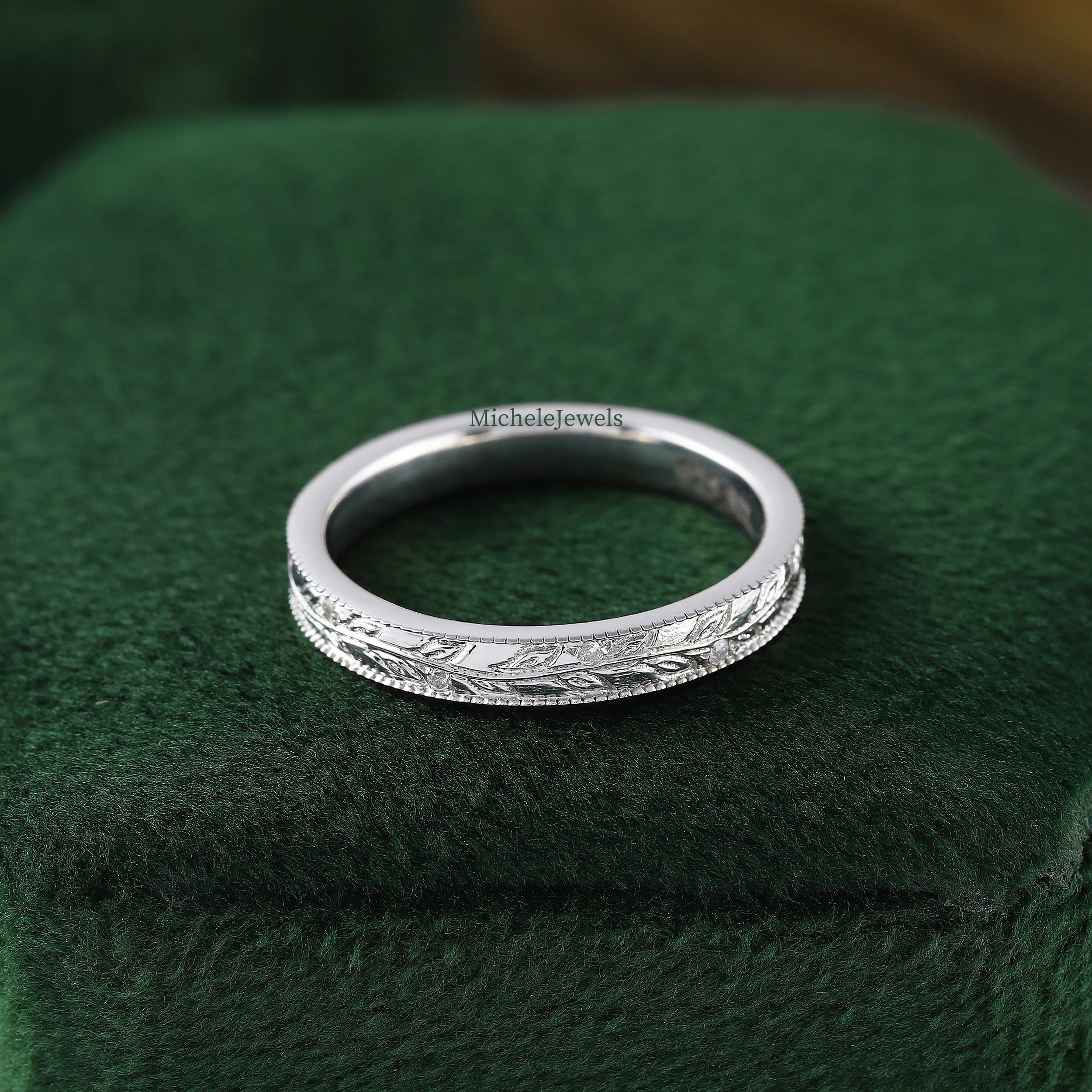 Filigree Milgrain Edge Floral Design Wedding Ring, Eternity Band, 14K ...