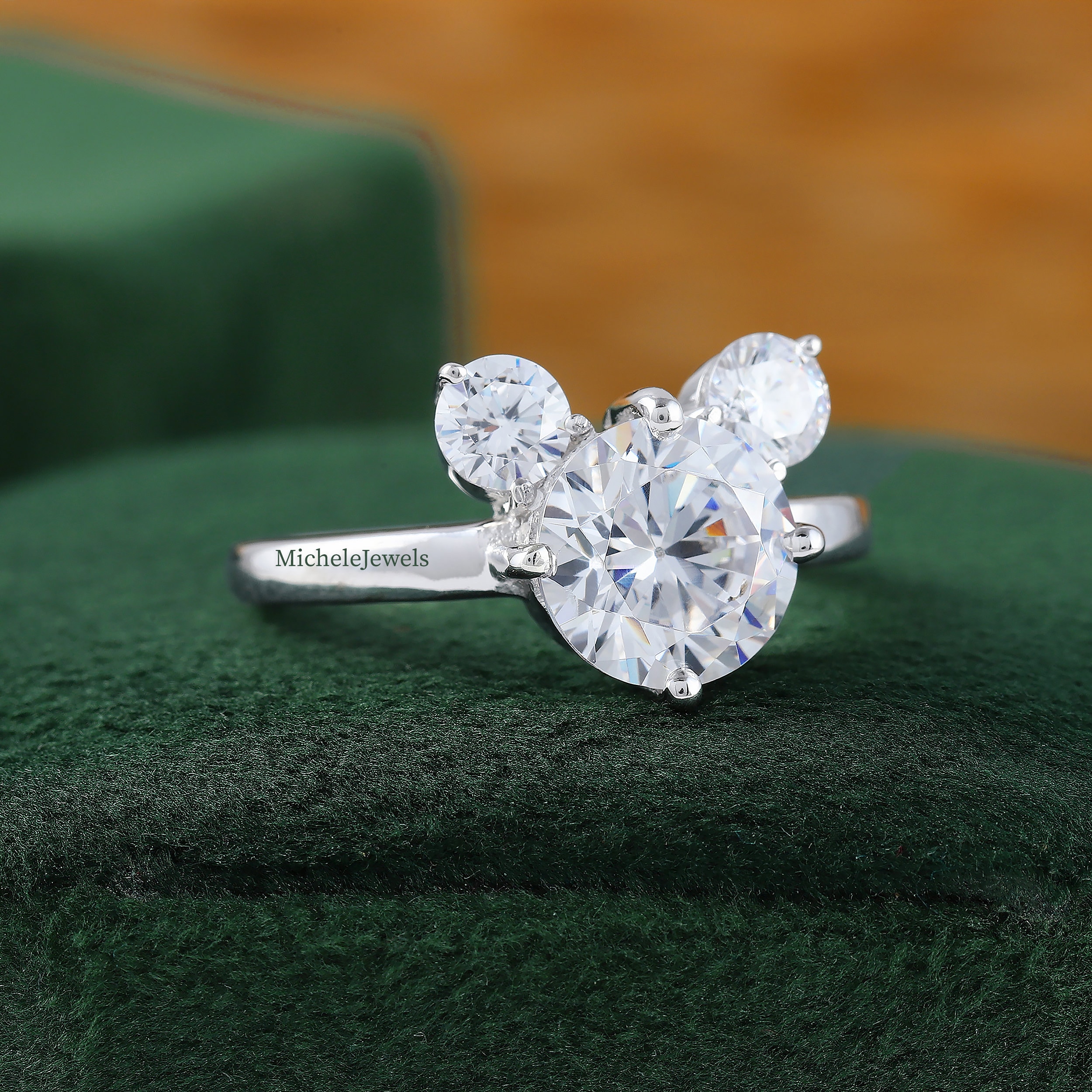 Mouse Engagement Ring Sterling Silver Ring Wedding Ring Three Stone ...