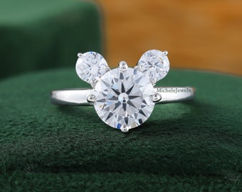 Mouse Engagement Ring Sterling Silver Ring Wedding Ring Three Stone ...