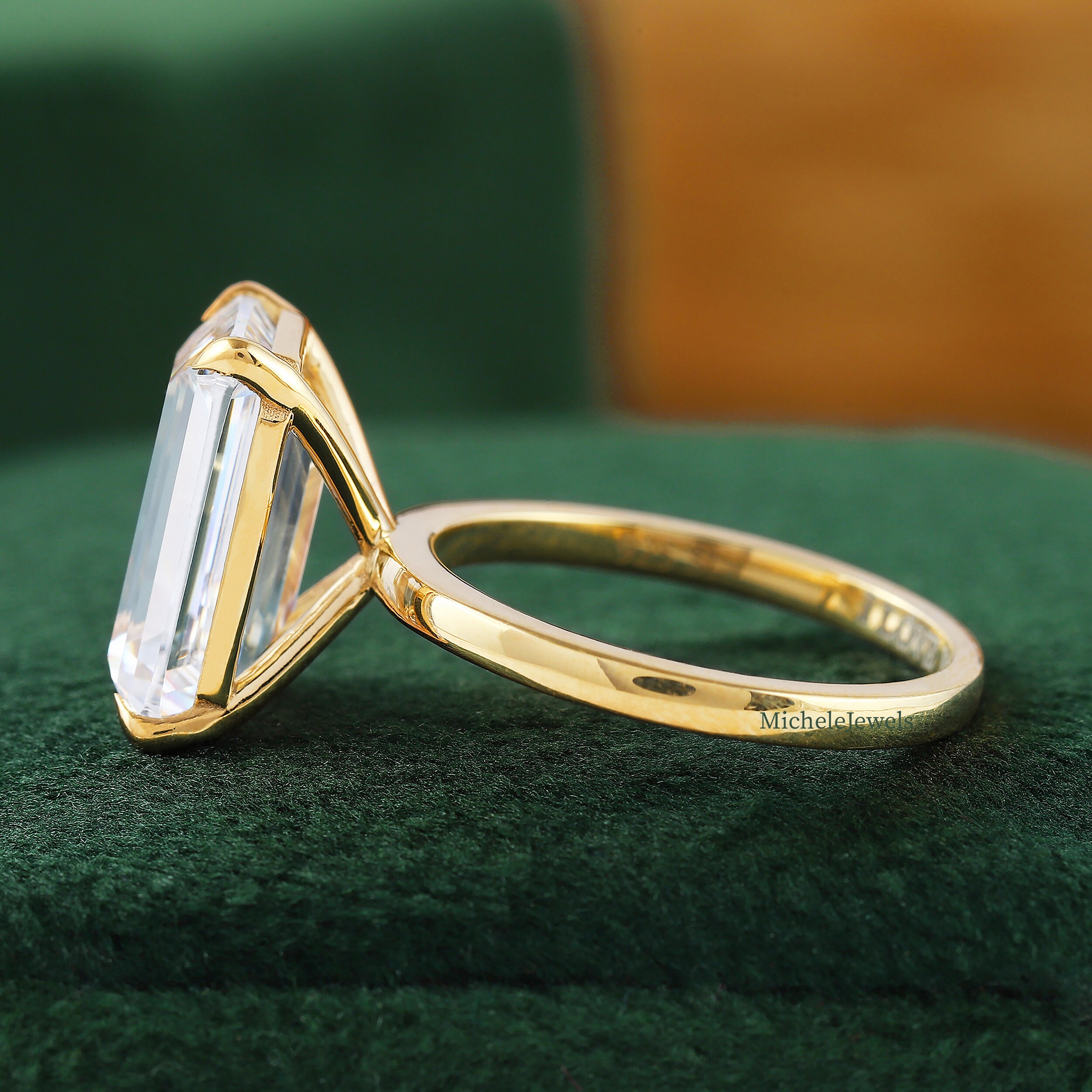 Classic Solitaire Ring, Emerald Cut Colorless Moissanite Engagement ...