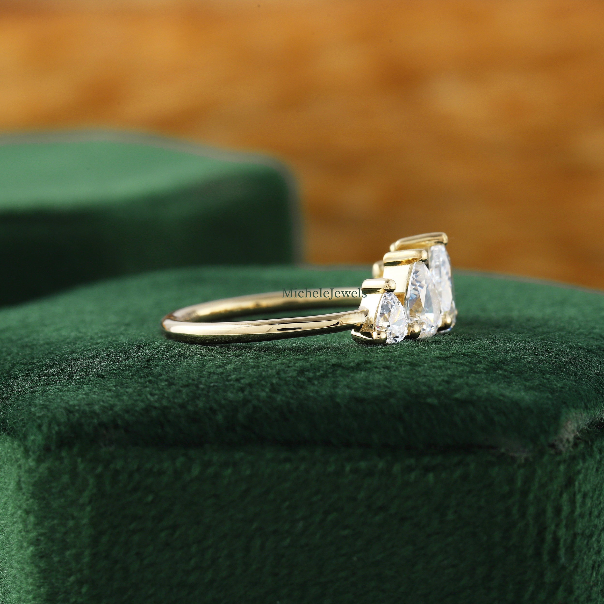 Classy 5-stone Pear Cut Moissanite Crown Shape Engagement Ring, 14K ...